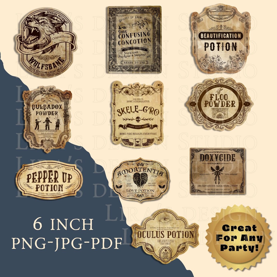 Handmade Labels, Potion Bottle Labels, Wizard Party Decoration ...