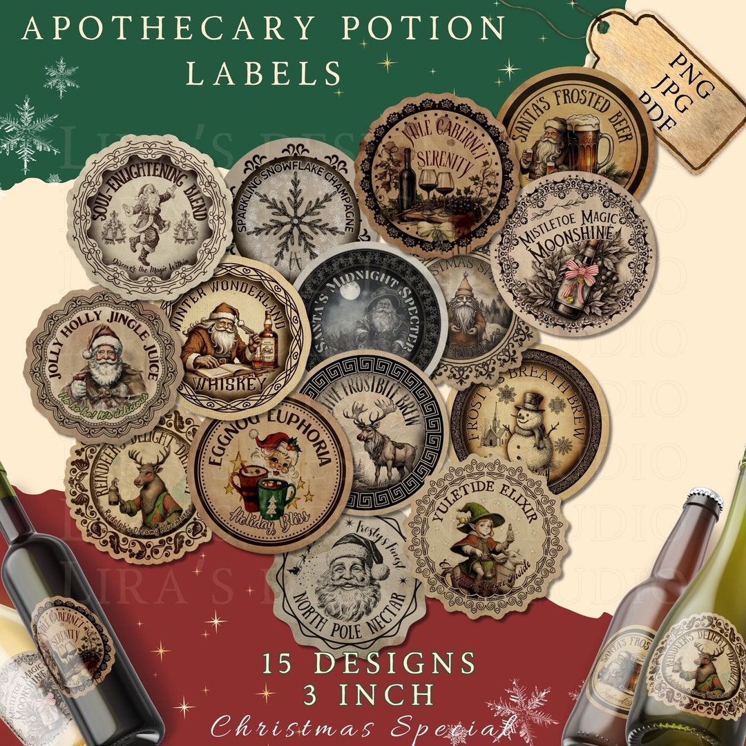 Christmas Potion Labels, Apothecary Labels, Digital Stickers, Christmas ...