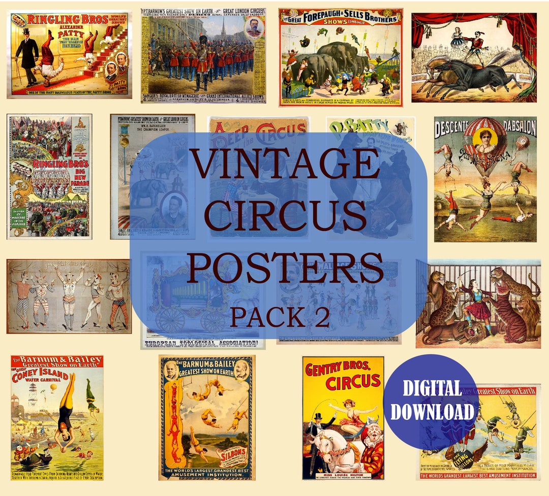 Vintage Circus Posters - Pack 2 - 17 Design Bundle Printable Wall Art ...