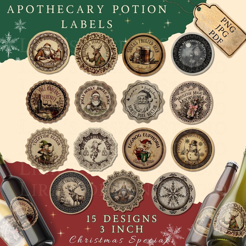 Christmas Potion Labels, Apothecary Labels, Digital Stickers, Christmas ...