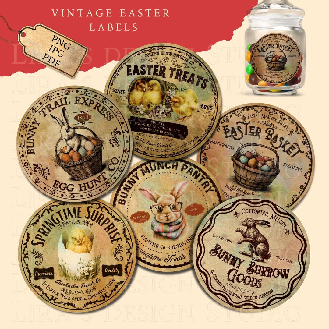 Vintage Easter Labels, Handmade Labels, Easter Party Decoration ...