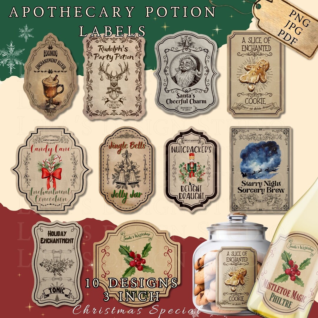Christmas Apothecary Labels, Potion Labels, Digital Stickers, Christmas ...