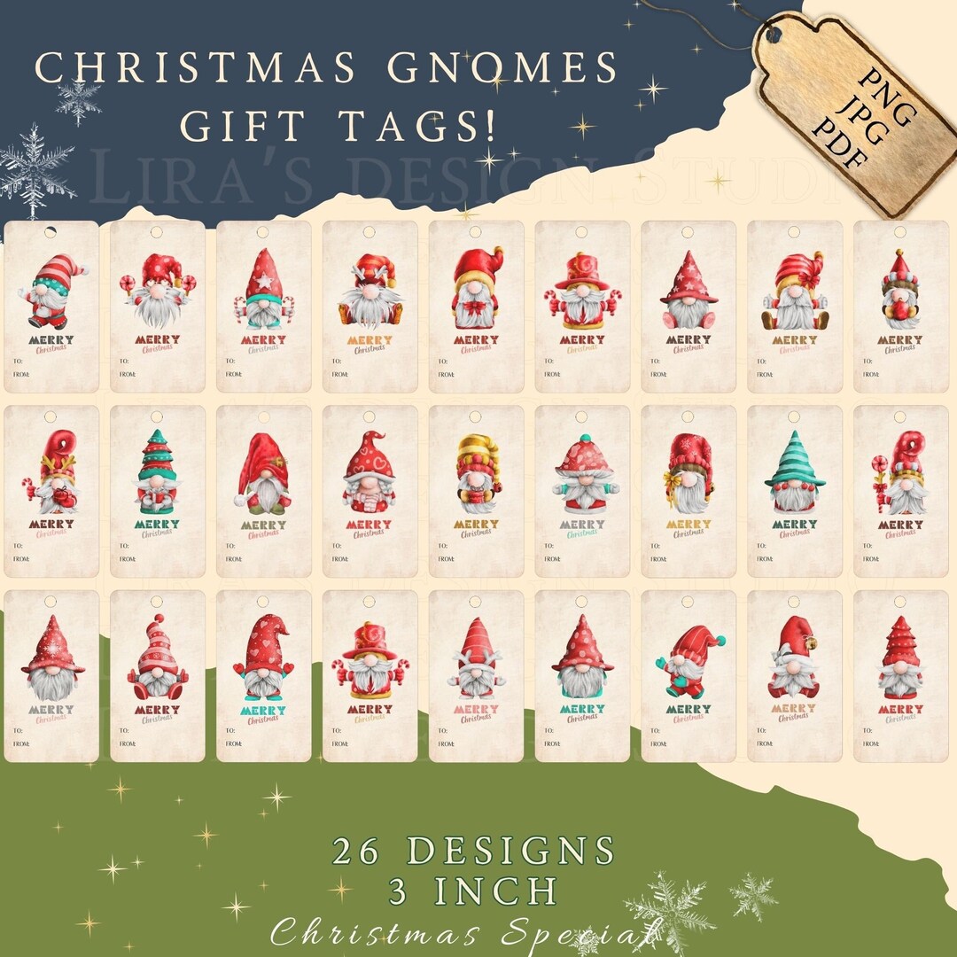 Christmas Gnomes Tags, Holiday Gnomes Gift Tags, Christmas Tag ...