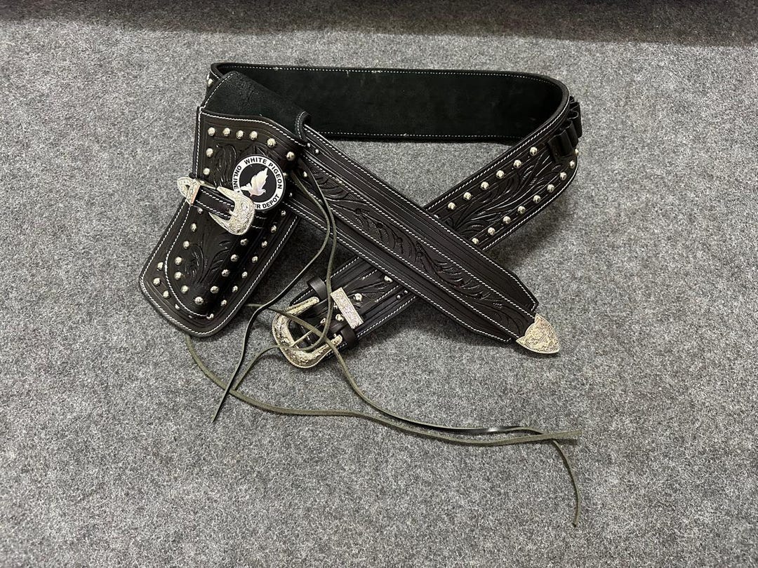Western Cowboy Vintage Belt Ammo Loops Leather Holster .22 .357 .38 .44 ...
