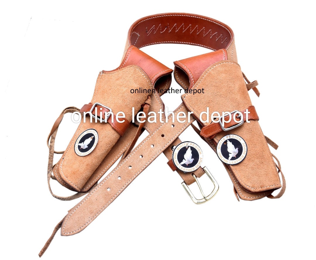 Suede Leather Cowboy Ammo Rigs Western Cartridge Belt Revolver Holder ...