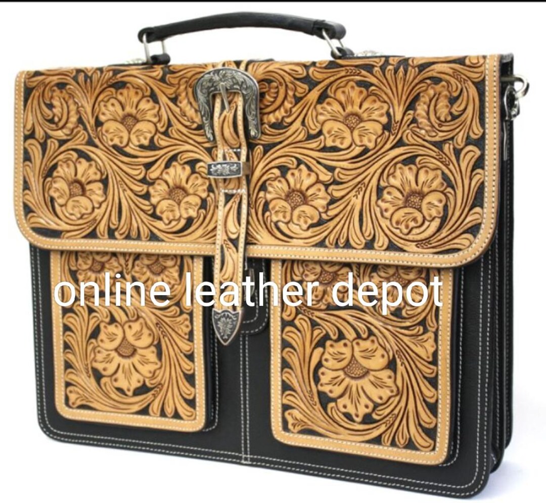Western Style Laptop Bag and Messenger Bag Hand Carving Full Grain ...