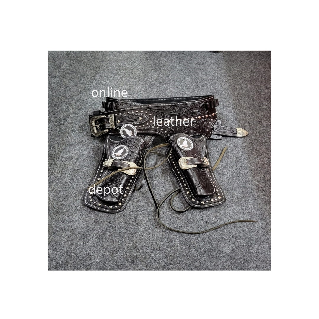Western Leather Rig Holster Revolver Gun Belt Handmade Ammo Cartridge ...
