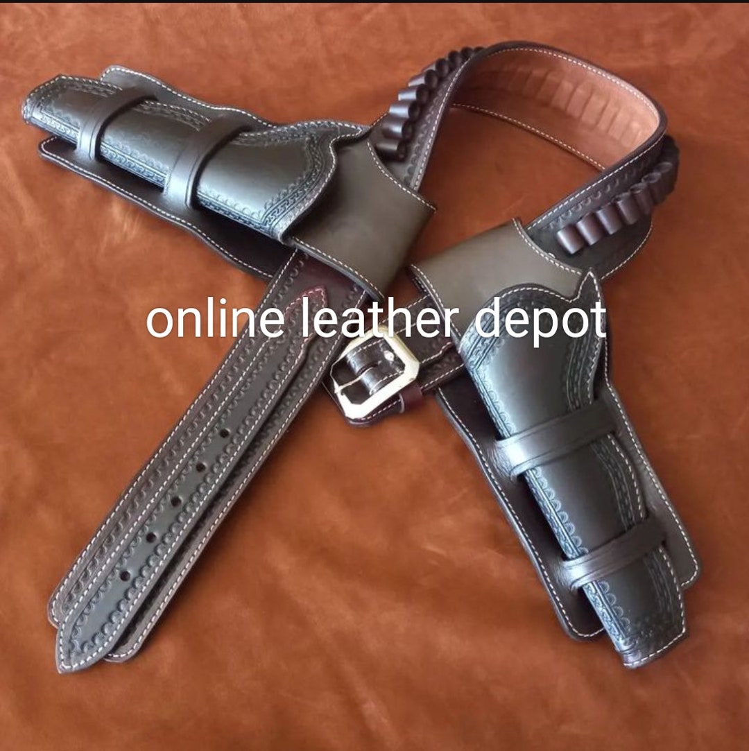 Western Cartridge Belt Cowboy Leather Holster Ammo Tooled Gun Cover ...