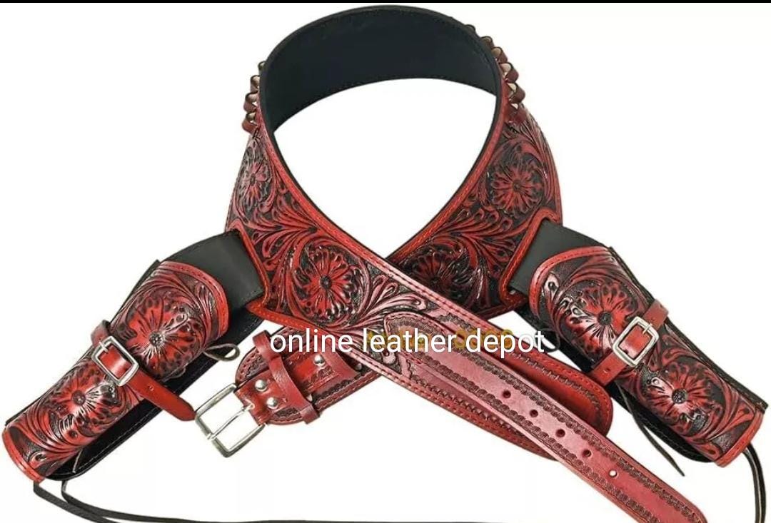 Western Leather Cartridge Belt With Ammo Loops and Hammer Strap Tie ...