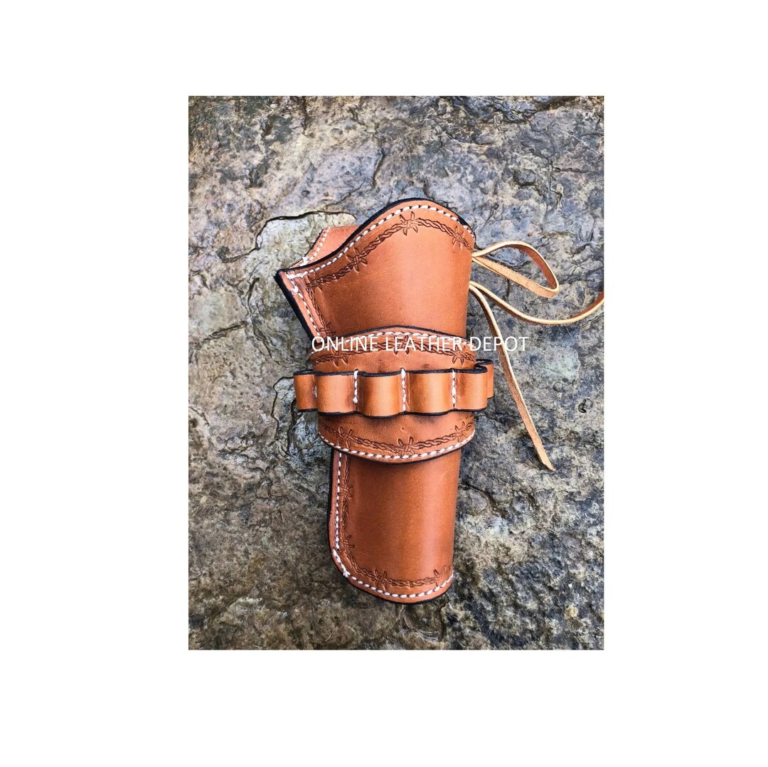 Western Holster With Ammo Loop Barbed Tooled Leather Holsters Gun ...