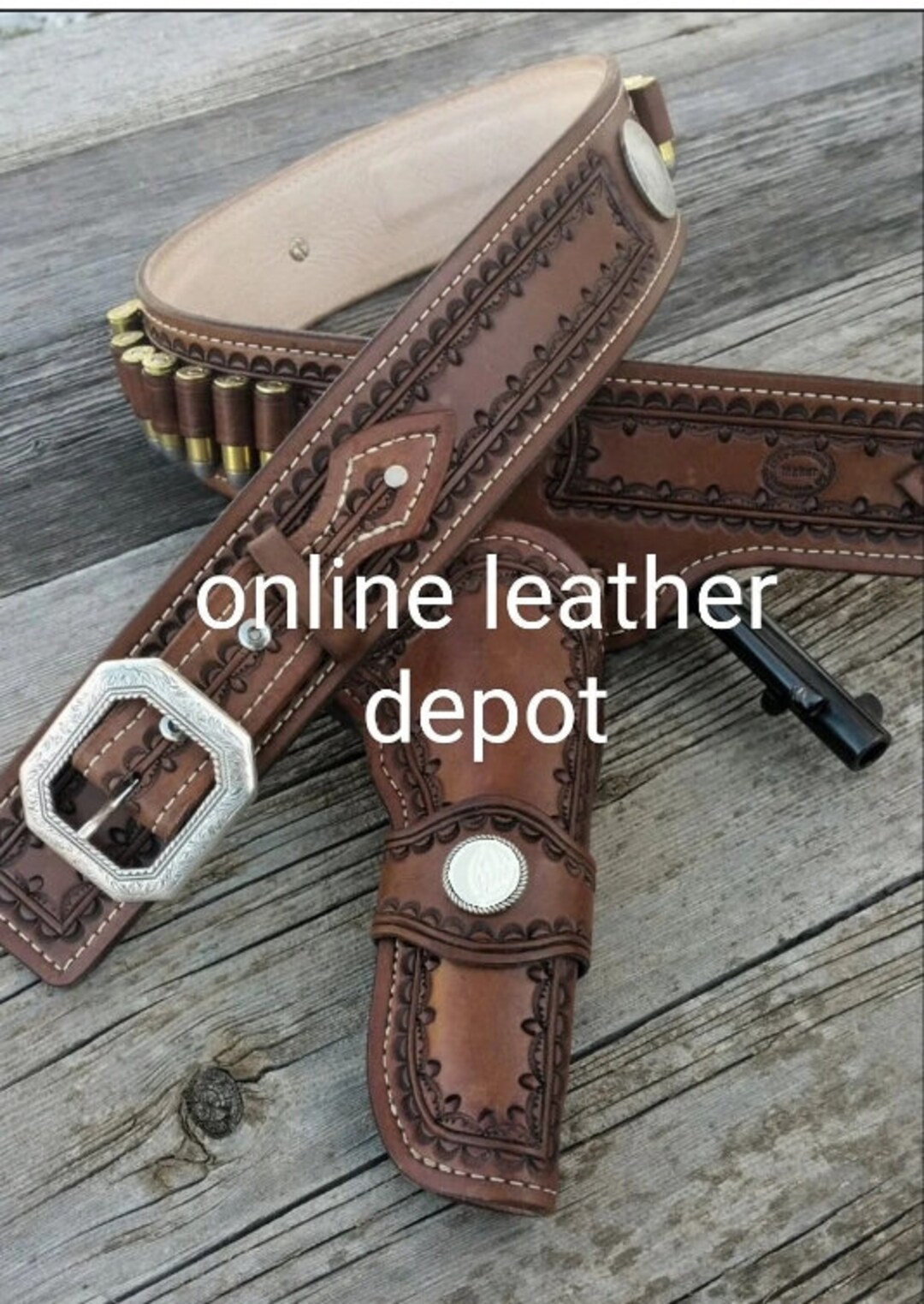 Leather Hand Tooled Holster Cartridge Belt Ammo Loops Ruger Colt .22 ...