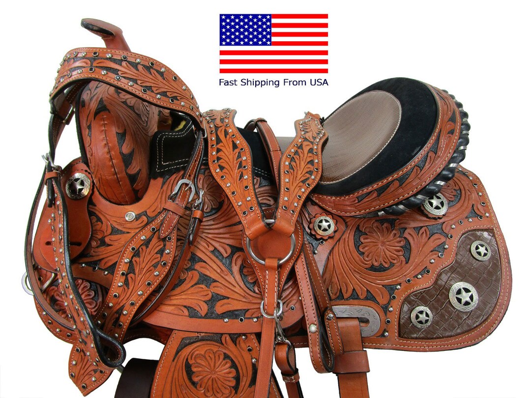 Western Saddle Barrel Racing Pleasure Gator Show Trail Tooled Leather ...