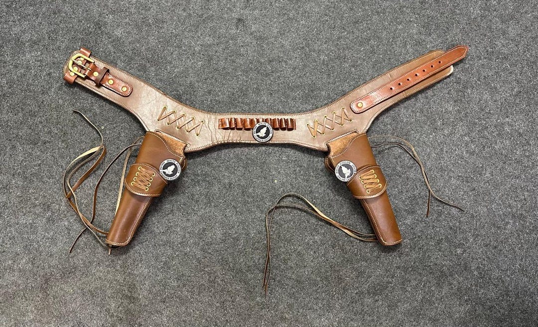 Western Cowboy Vintage Belt Ammo Loops Leather Holster .22 .357 .38 .44 ...
