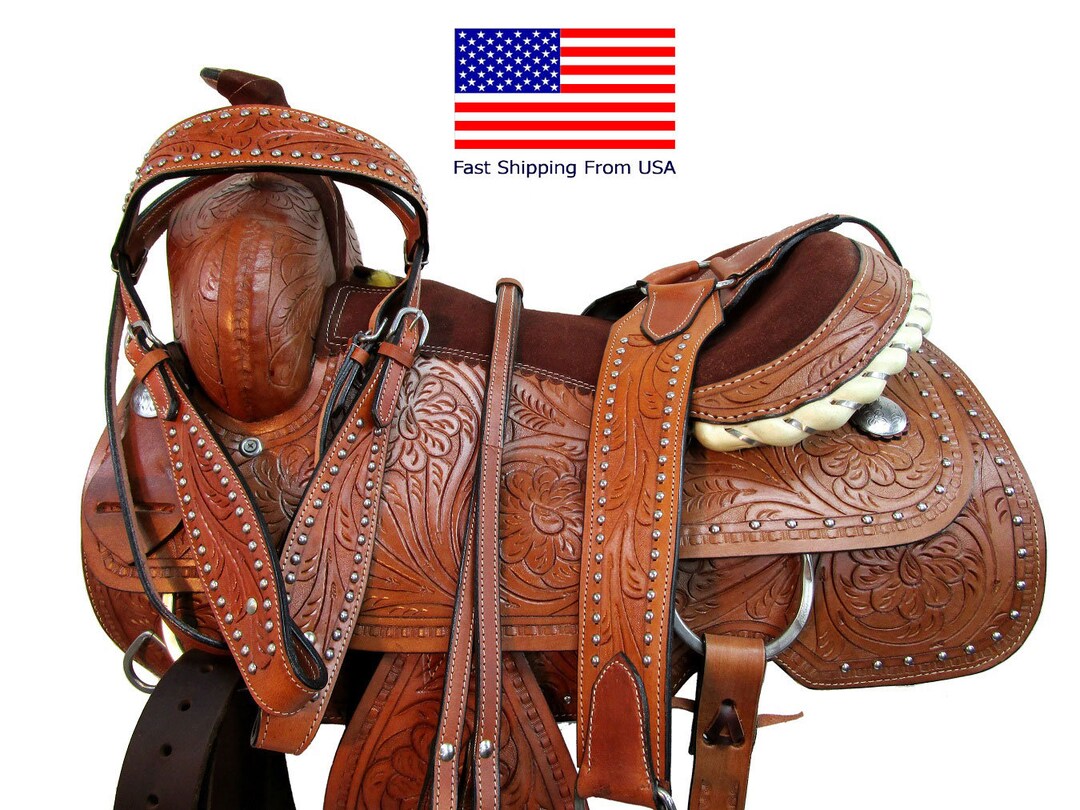Western Trail Saddle Pleasure Horse Floral Tooled Leather Cowboy Rodeo ...