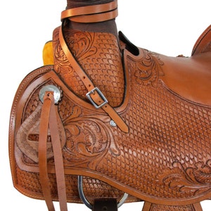 Western Saddle Pleasure Trail Hard Seat Wade Roping Saddles Tooled ...