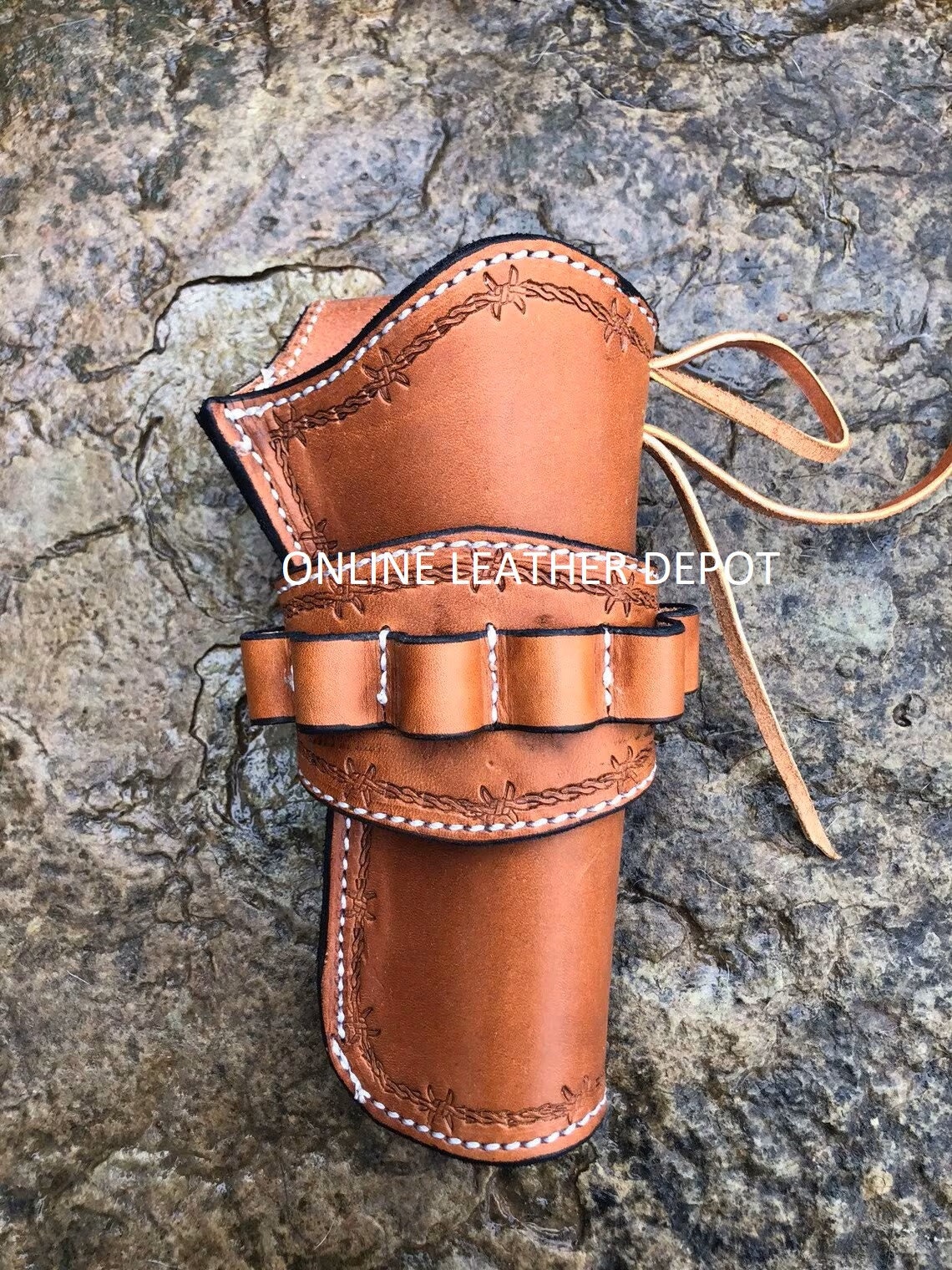 Western Holster With Ammo Loop Barbed Tooled Leather Holsters - Etsy