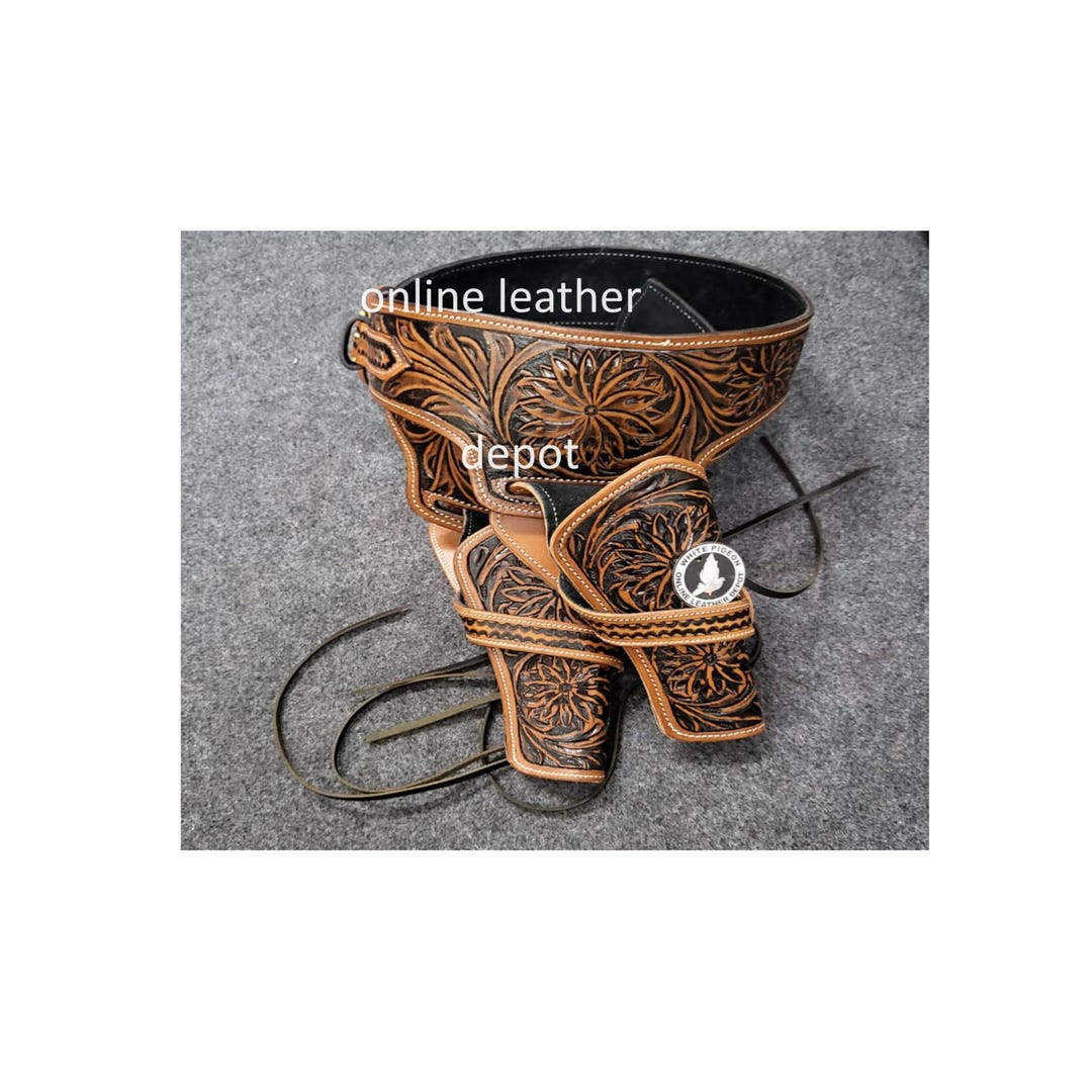 Western Cowboy Vintage Belt Ammo Loops Leather Holster .22 .357 .38 .44 ...