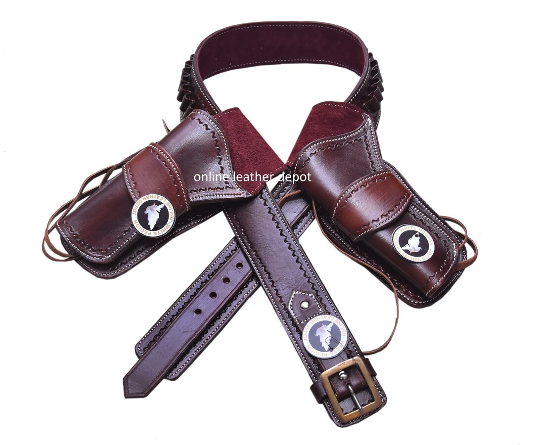 Western Plain Leather Style Cartridge Rigs Pistol Revolver Holster Gun ...