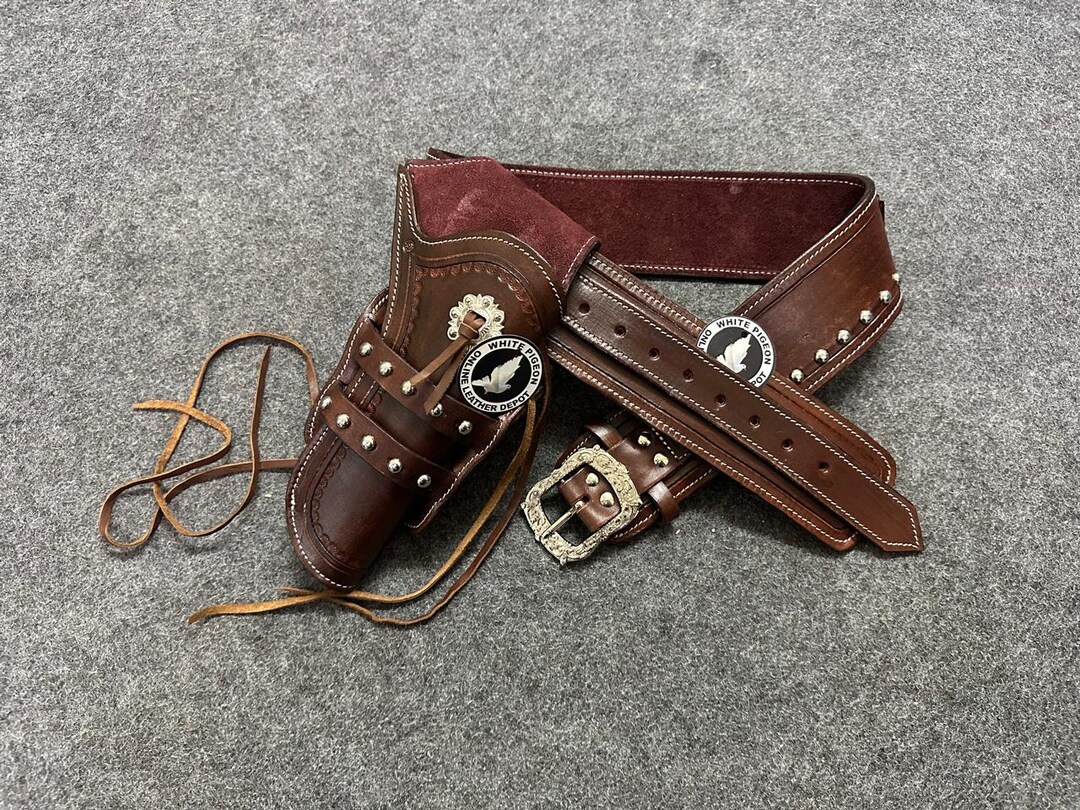 Western Cowboy Vintage Belt Ammo Loops Leather Holster .22 .357 .38 .44 ...