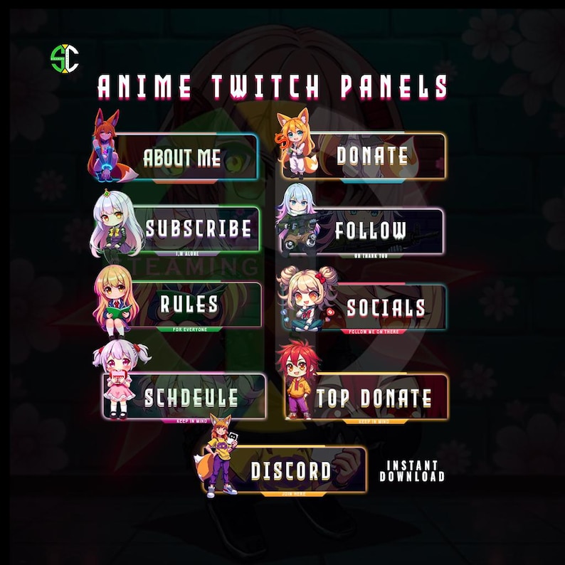 Anime Twitch Panels Pack | Chibi Anime Stream Panels | Twitch Profile ...