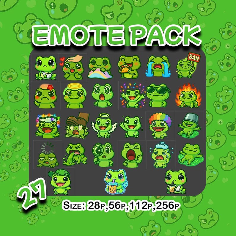 Frog Emote Pack – 27 Cute Chibi Frog Emotes, Kawaii Twitch Emotes ...