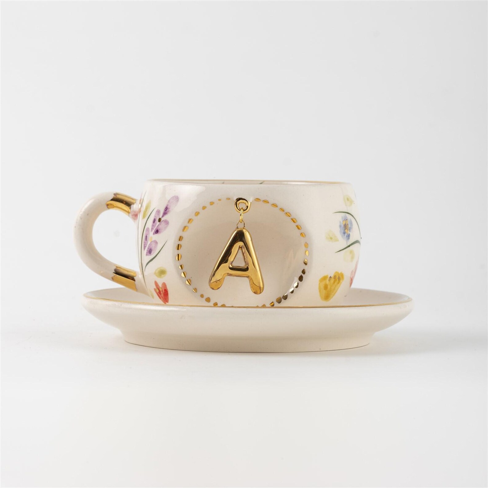 Personalized Initial Mug: Handmade Ceramic Coffee Cup With Saucer - Etsy
