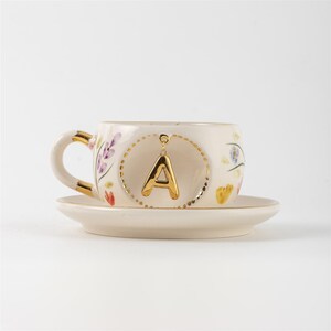 Personalized Initial Mug: Handmade Ceramic Coffee Cup With Saucer - Etsy