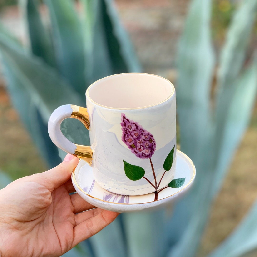 Lilac Flower Mug, Personalized Handmade Ceramic Coffee or Tea Cup - Etsy