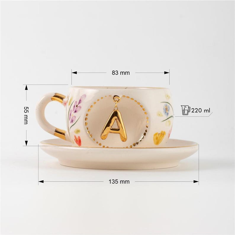 Personalized Initial Mug: Handmade Ceramic Coffee Cup With Saucer - Etsy