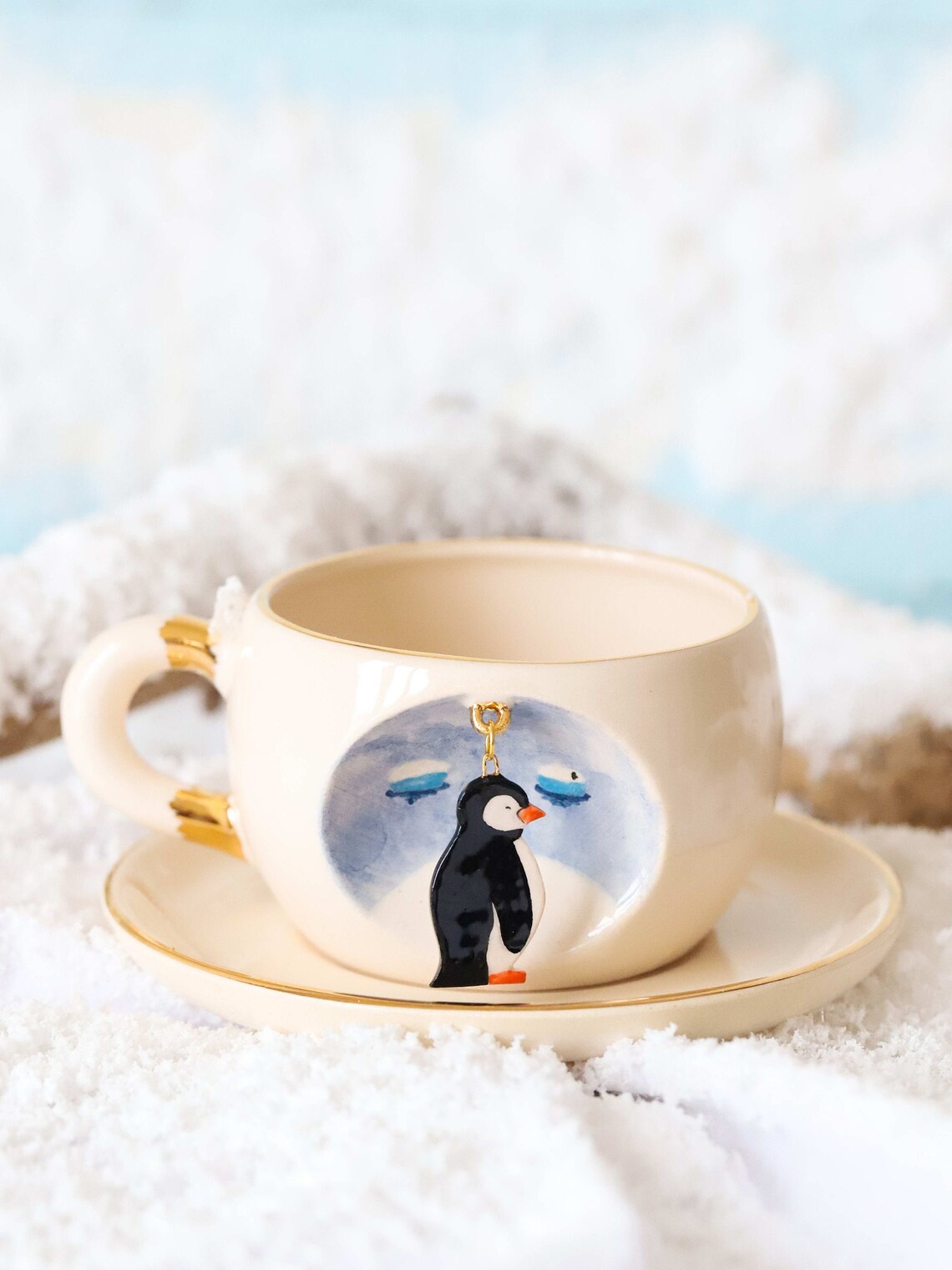 Handmade Ceramic Emperor Penguin Mug With 24k Real Gold - Etsy