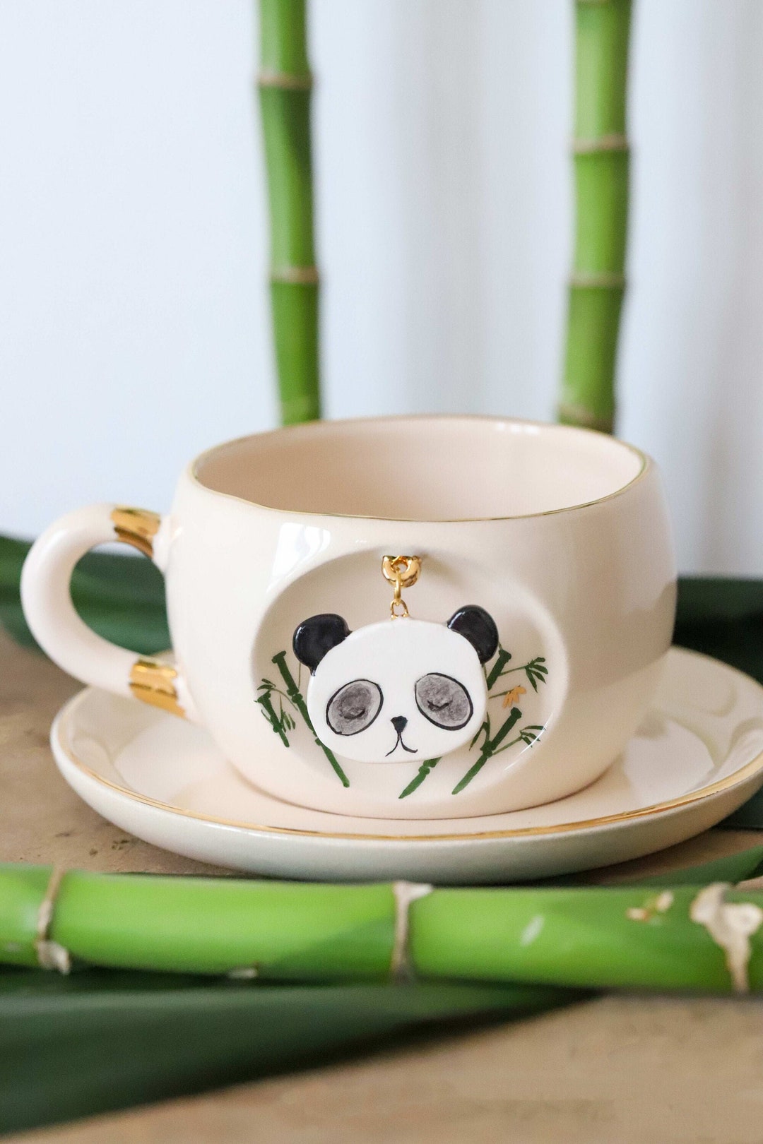 Handmade Ceramic Panda Mug With 24k Real Gold Personalized-nature ...