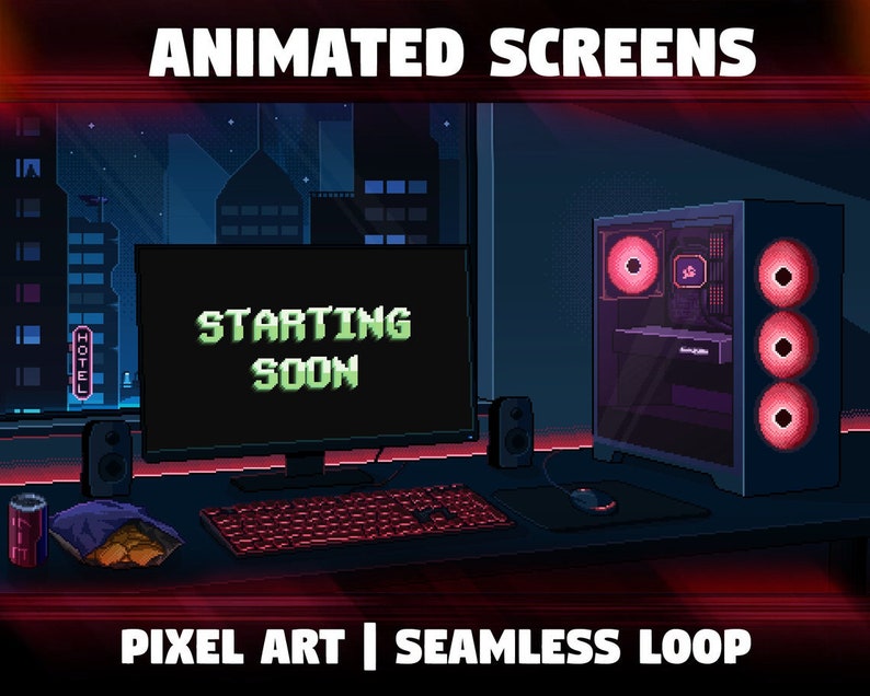 Cyberpunk Overlay Backgrounds for Twitch Stream | 4x Animated Pixel Art ...