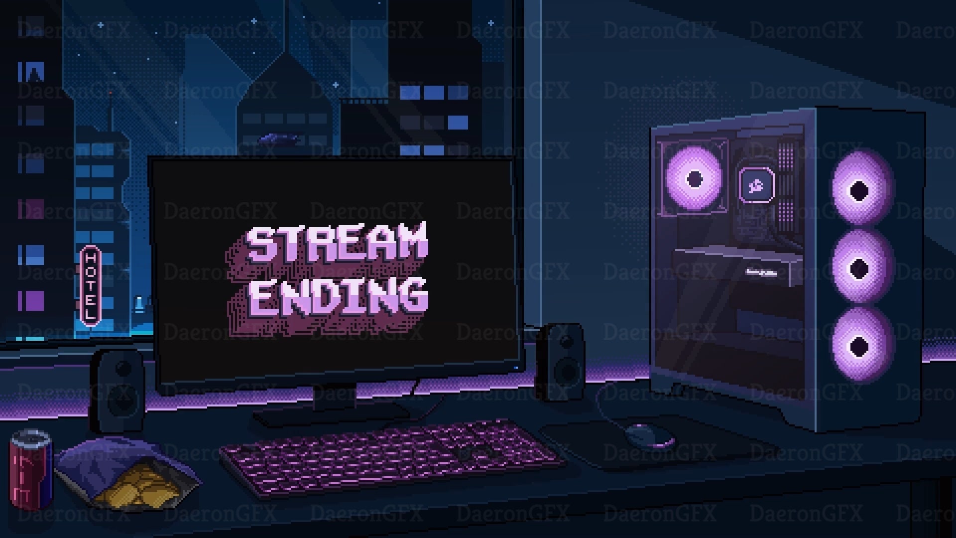 Fondos de superposición Cyberpunk para Twitch Stream / 4 pantallas animadas de Pixel Art Inicio ...