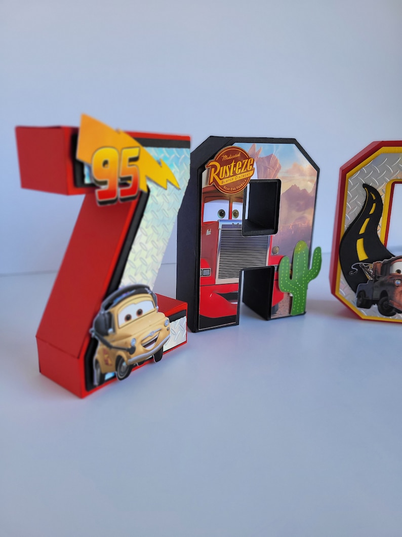 Cars on the Road 3D Number Lightning Mcqueen 3D Numbers 3D - Etsy