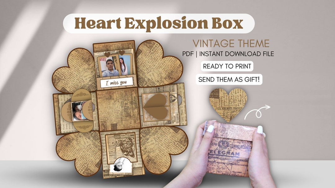 Vintagetheme Heart Explosion Box, Printable Explosion Box Template ...