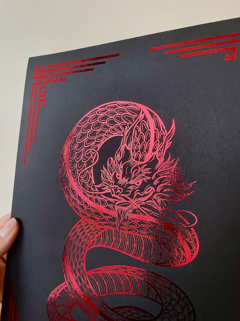 Year of the Dragon Foil Print Asian Zodiac Sign Lunar New Year ...