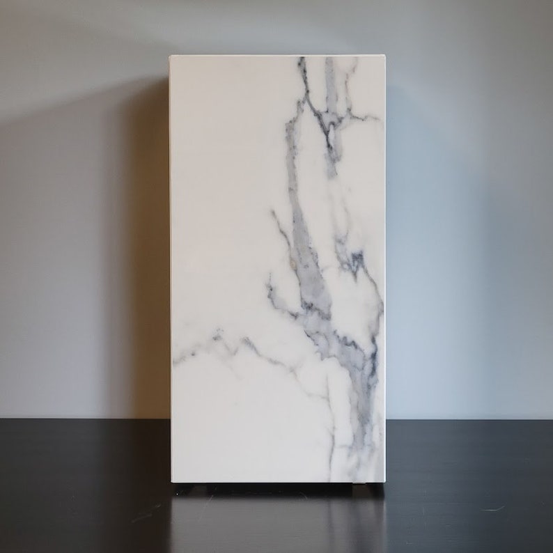 24 Tall Carrara Azul Polished Porcelain Faux Marble Pedestal Plinth End ...