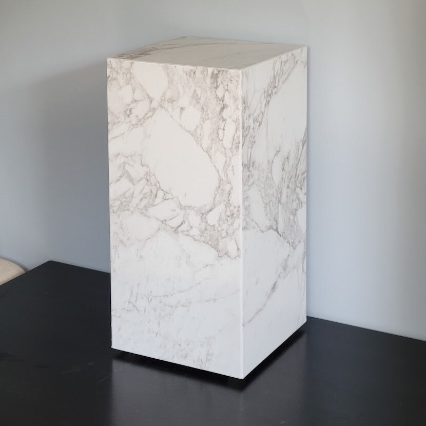 24" Tall Light Gray Arabescato Matte Porcelain Faux Marble Pedestal ...