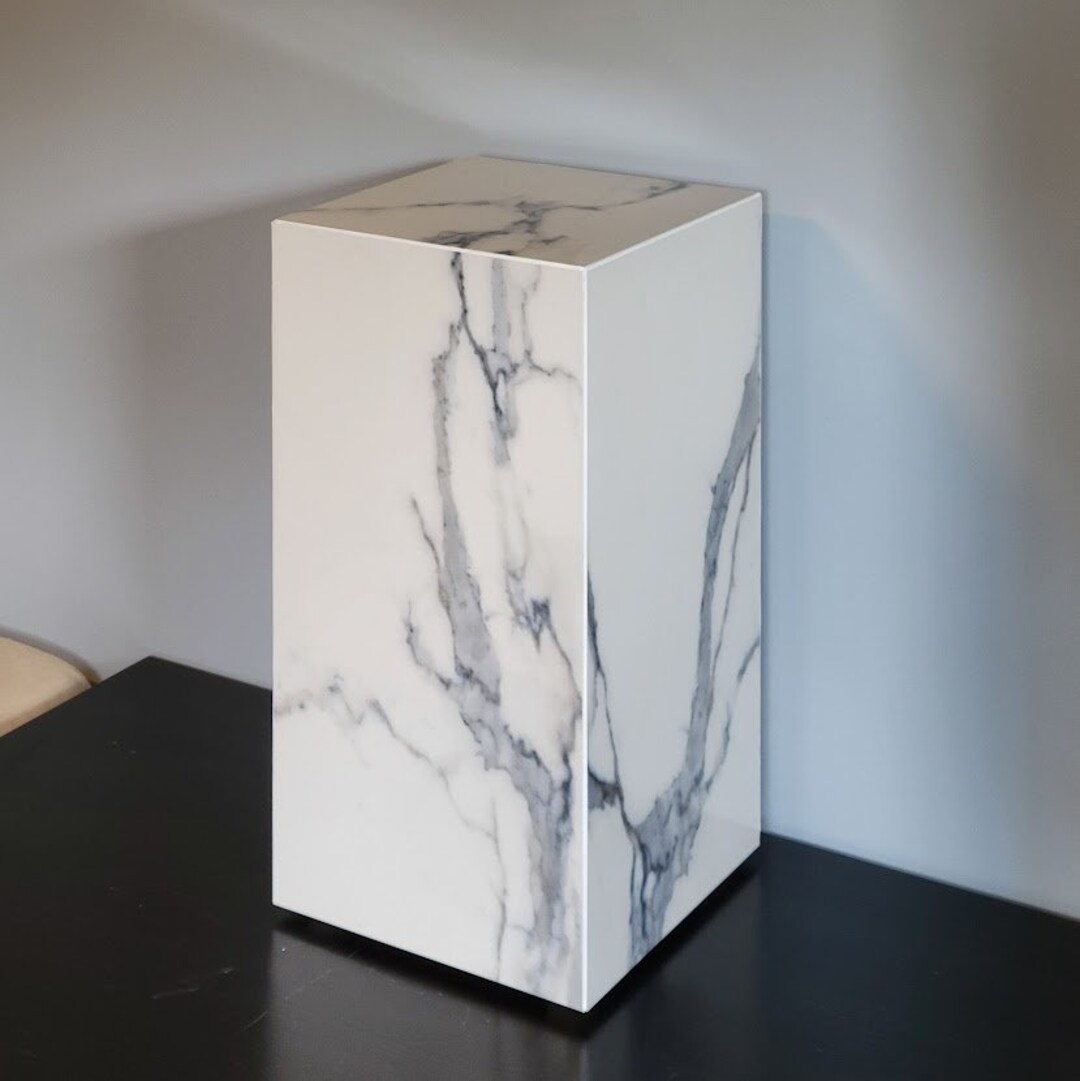 24" Tall Carrara Azul Polished Porcelain Faux Marble Pedestal Plinth ...