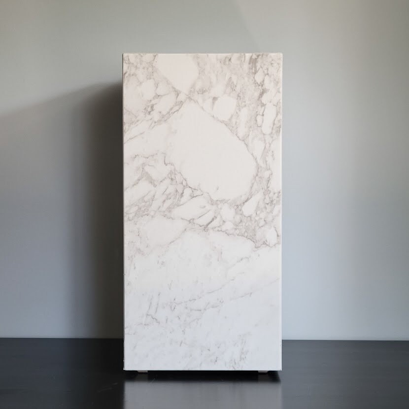 24" Tall Light Gray Arabescato Matte Porcelain Faux Marble Pedestal ...