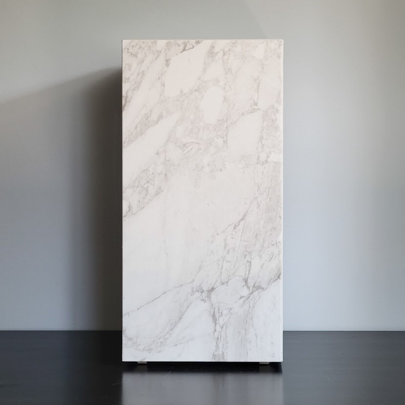 24" Tall Light Gray Arabescato Matte Porcelain Faux Marble Pedestal ...