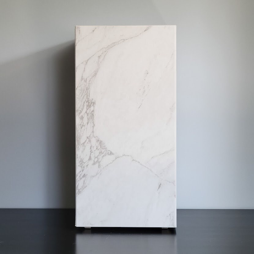 24" Tall Light Gray Arabescato Matte Porcelain Faux Marble Pedestal ...