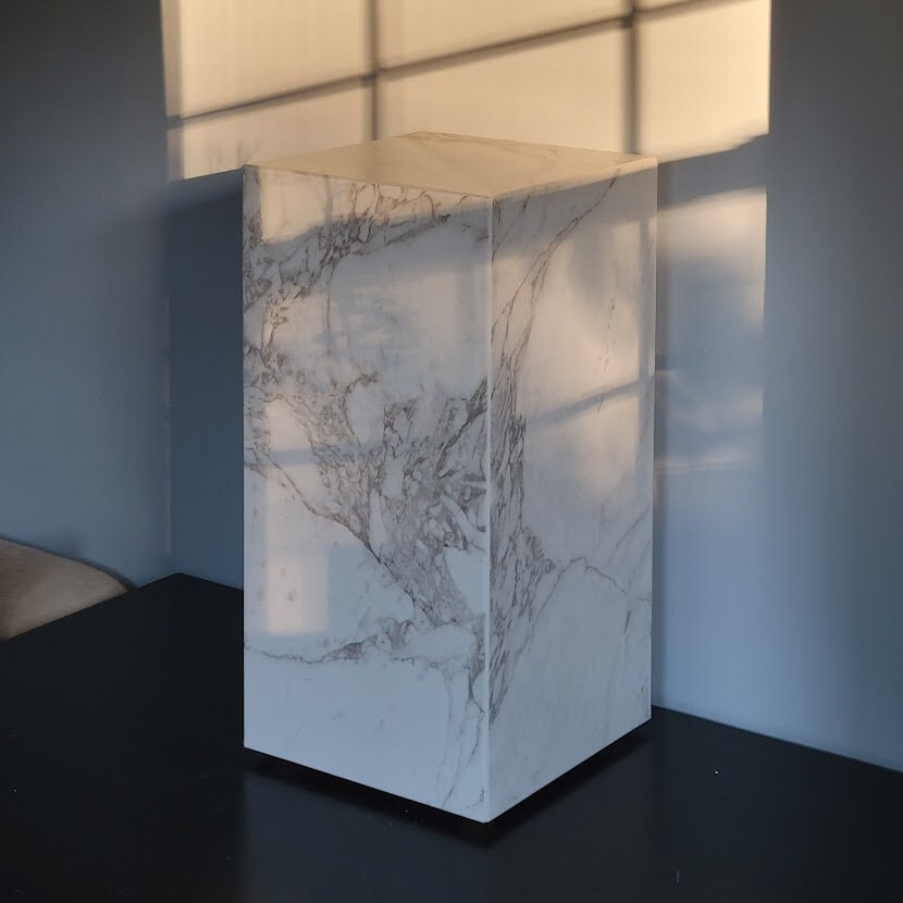 24" Tall Light Gray Arabescato Matte Porcelain Faux Marble Pedestal ...