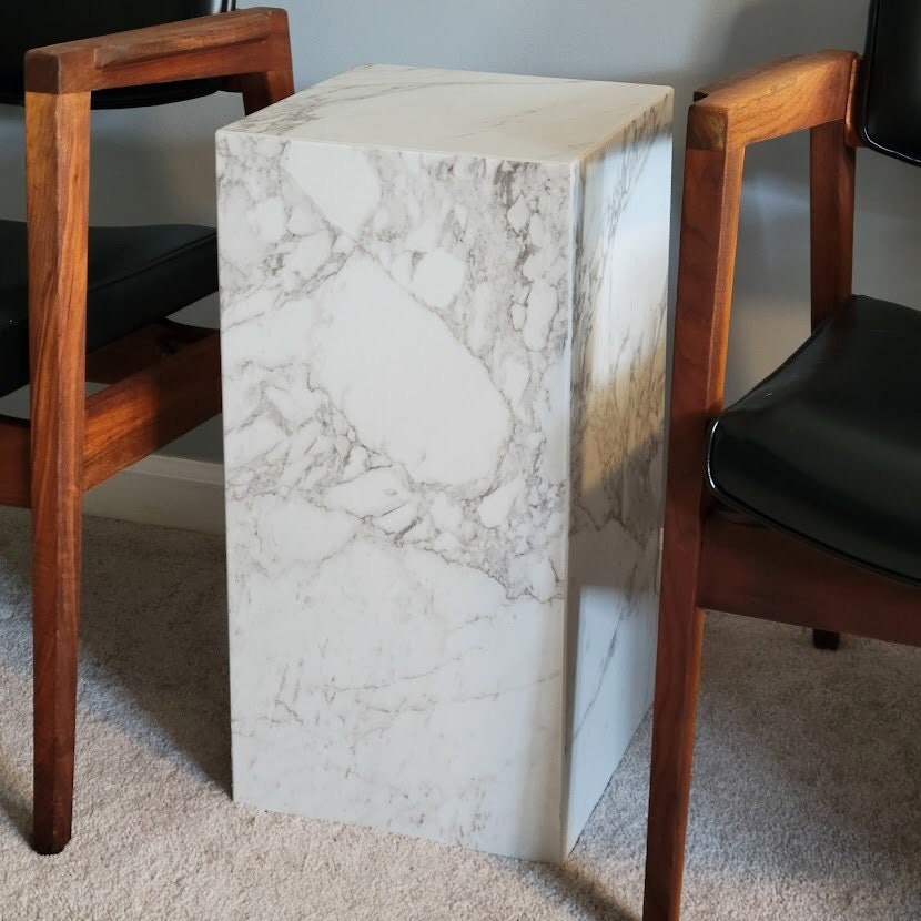 24" Tall Light Gray Arabescato Matte Porcelain Faux Marble Pedestal ...