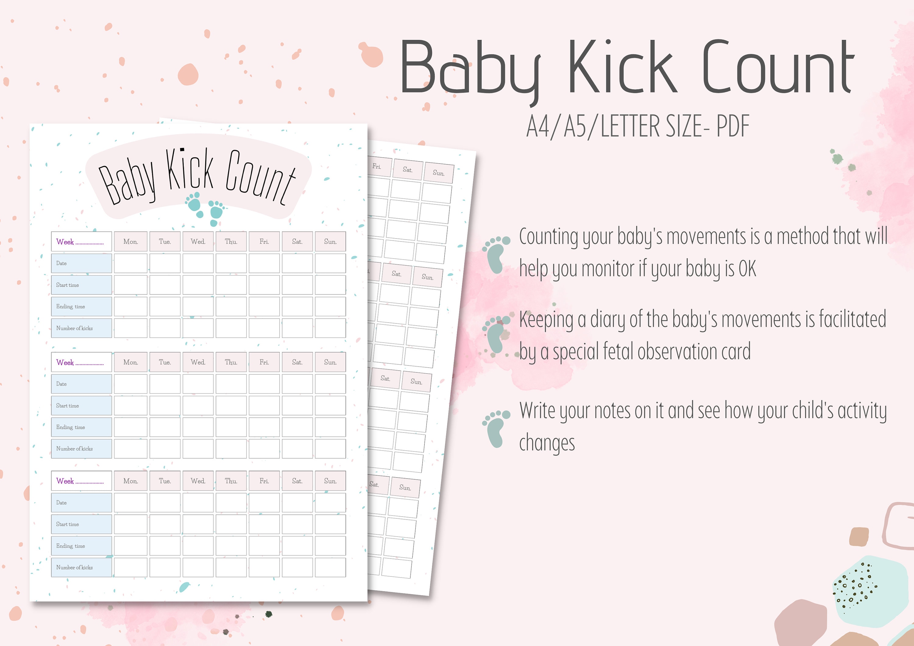Baby Kick Count Fetal Movement Log Moving in Womb Chart | Etsy