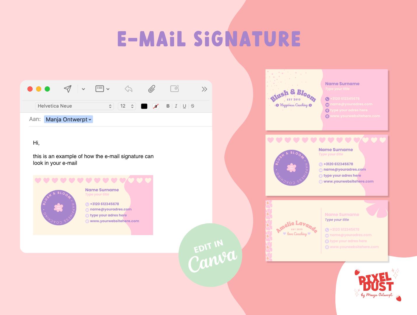 Blush & Bloom Email Signature Canva Template | Pastel Editable Email ...