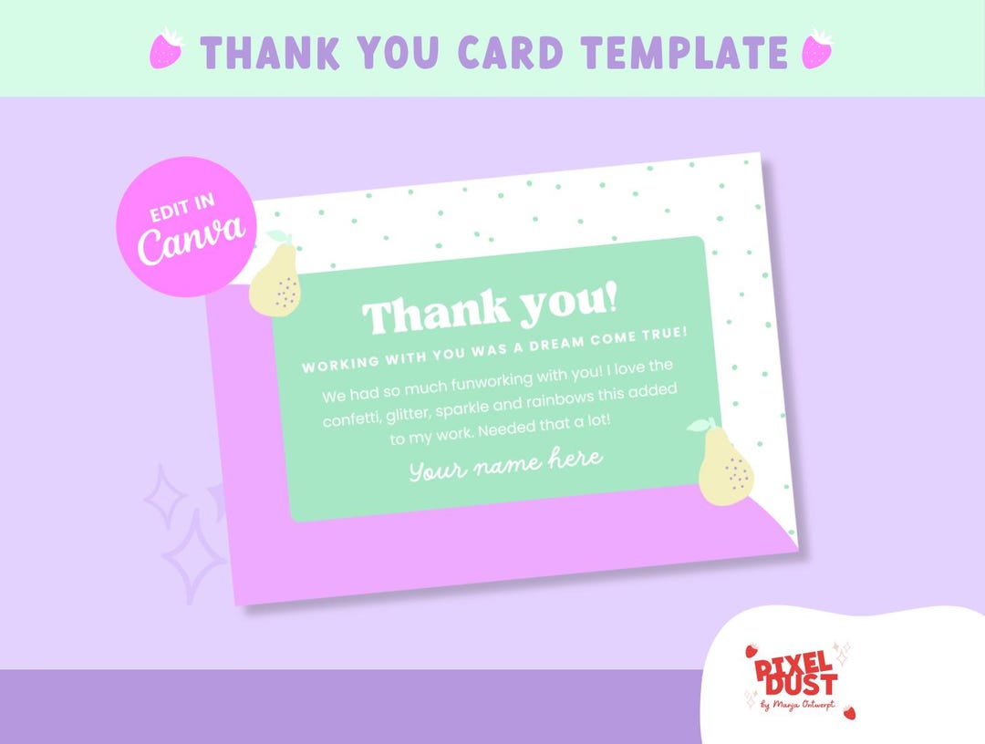 Funky Fruity Thank You Card Template: Bright Design for Canva (digital ...