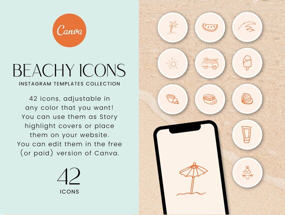 Beachy Icons Instagram Icons Canva Icons BOHO BEACH | Etsy