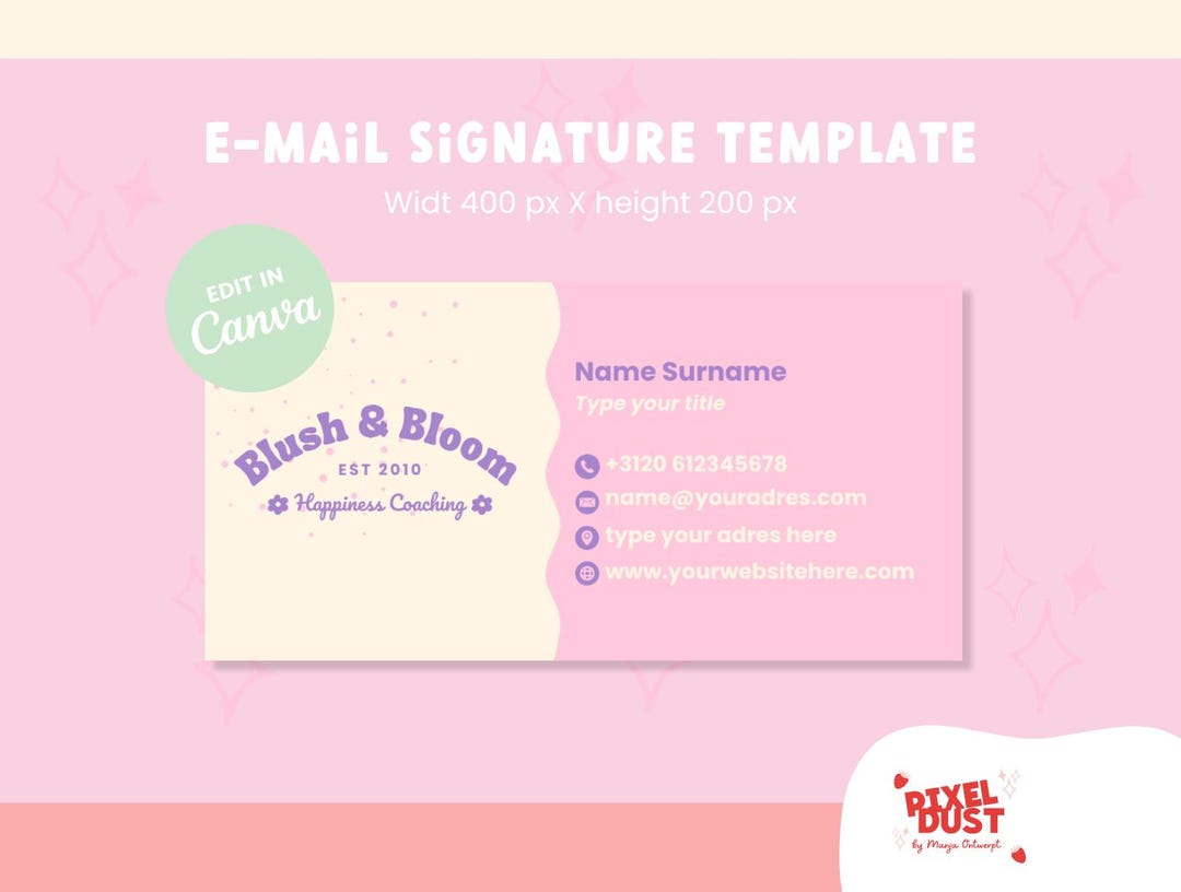 Blush & Bloom Email Signature Canva Template | Pastel Editable Email ...