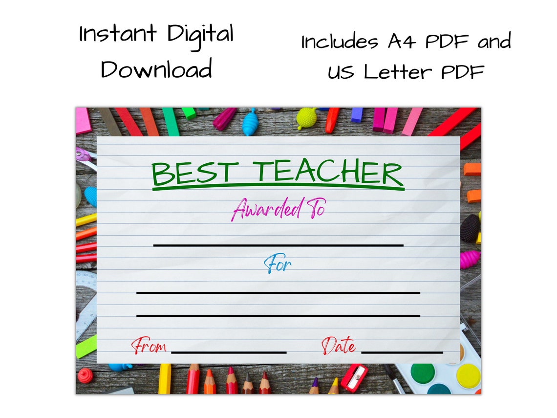 Best Teacher Certificate Printable Award Certificate Daycare - Etsy